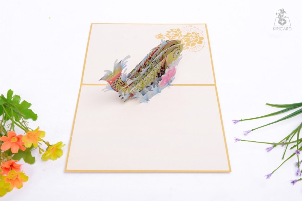 Koi Fish Pop Up Card (Gold) - Kiricard