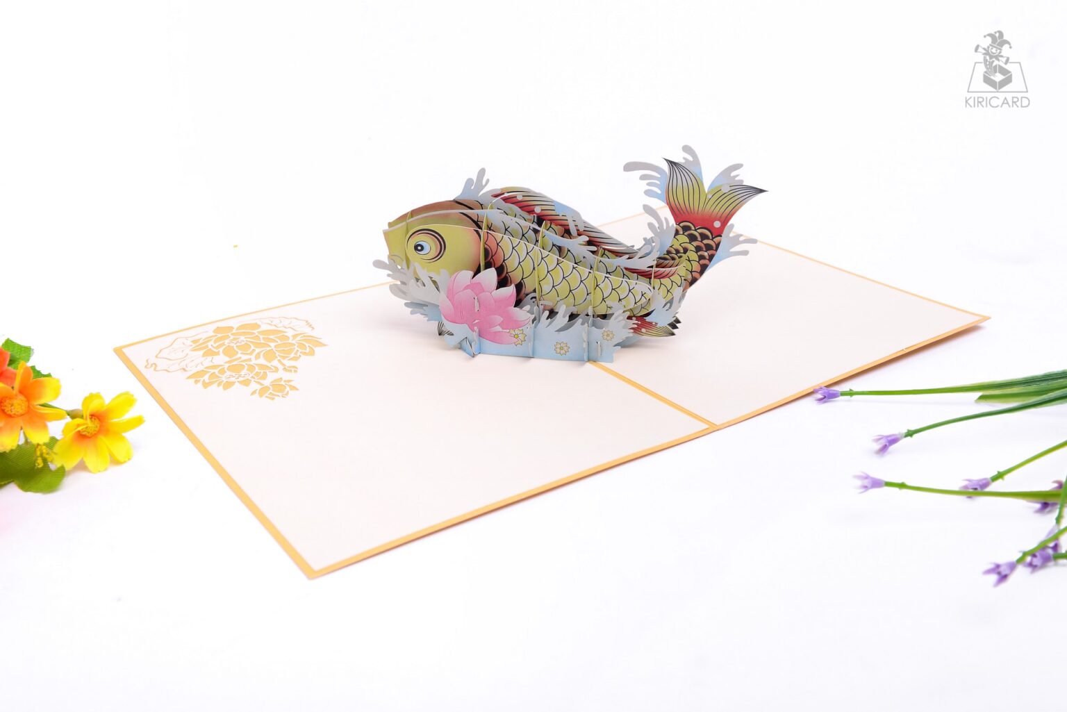 Koi Fish Pop Up Card (Gold) - Kiricard