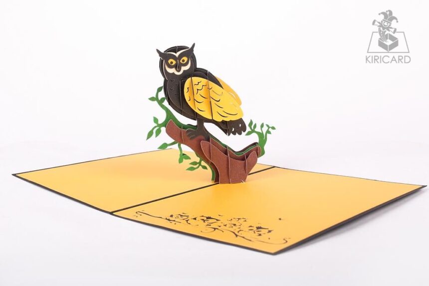 Black Owl Pop Up Card - Kiricard