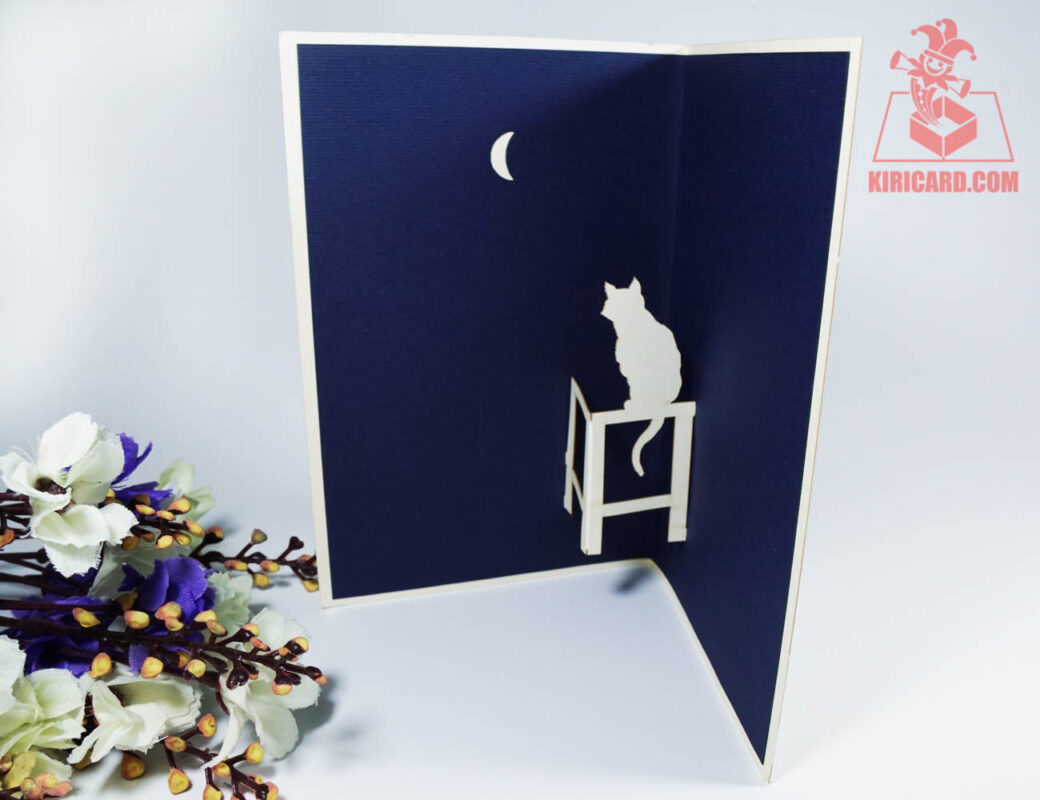 Cat and the Moon Pop Up Card - Kiricard
