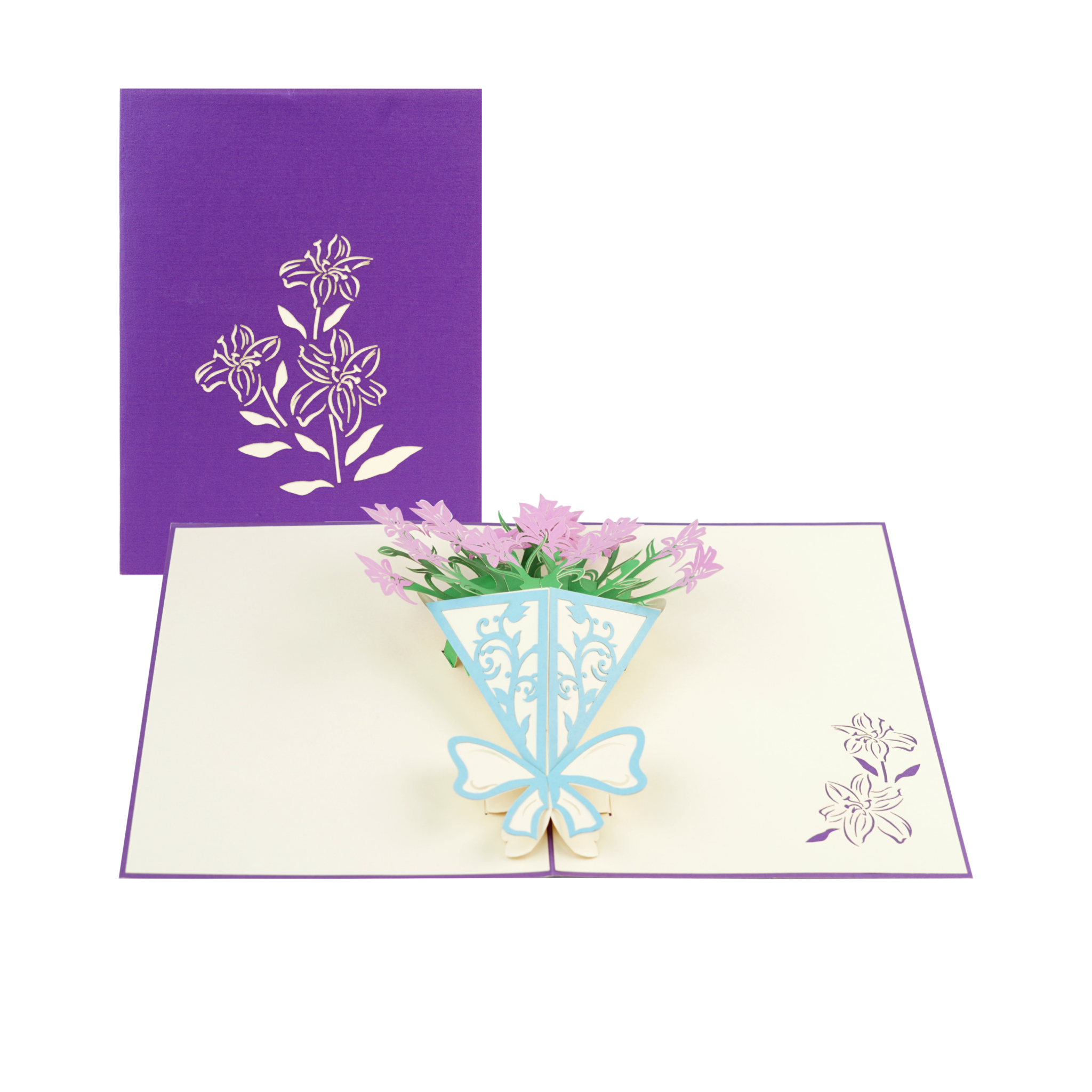 Pink Lilies Pop Up Card - Kiricard