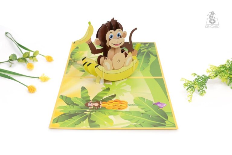 Happy Monkey Pop Up Card - Kiricard