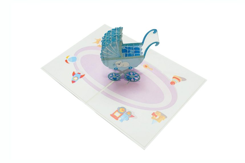 New Blue Pram Pop-Up Card - Kiricard
